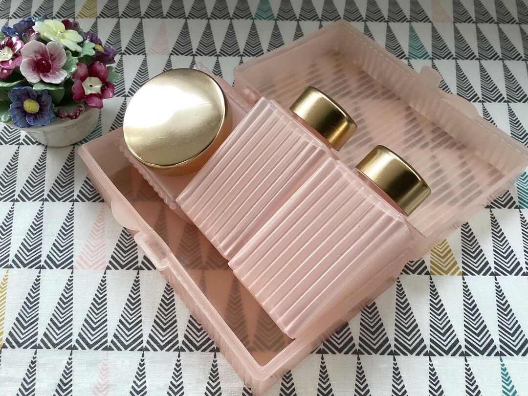 1950s Travel Vanity Set Pastel Pink, Early Soft Plastic, 2 Bottles & 1 ...