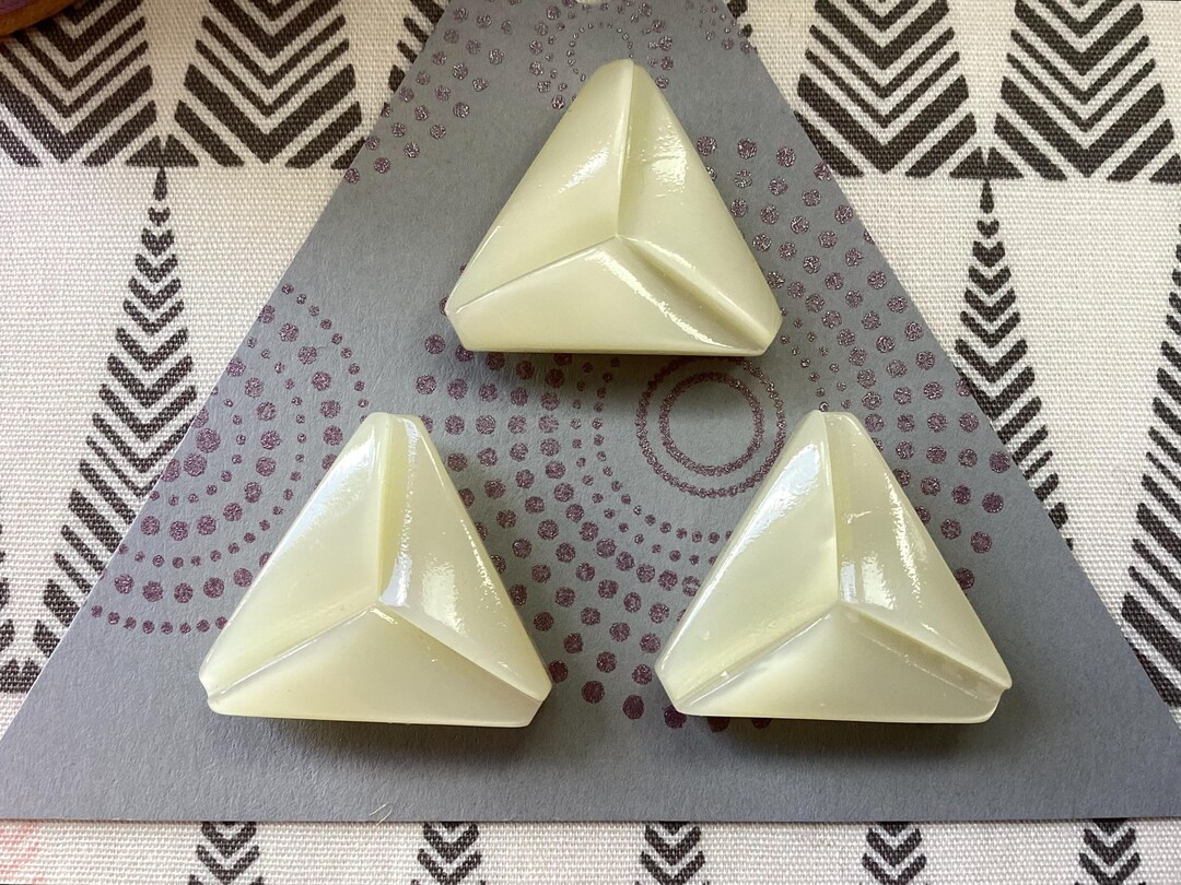Vintage Triangular Glass Buttons Set of 3, Textured Creamy Glass, 18mm, Self Shank, Chunky Glass ...