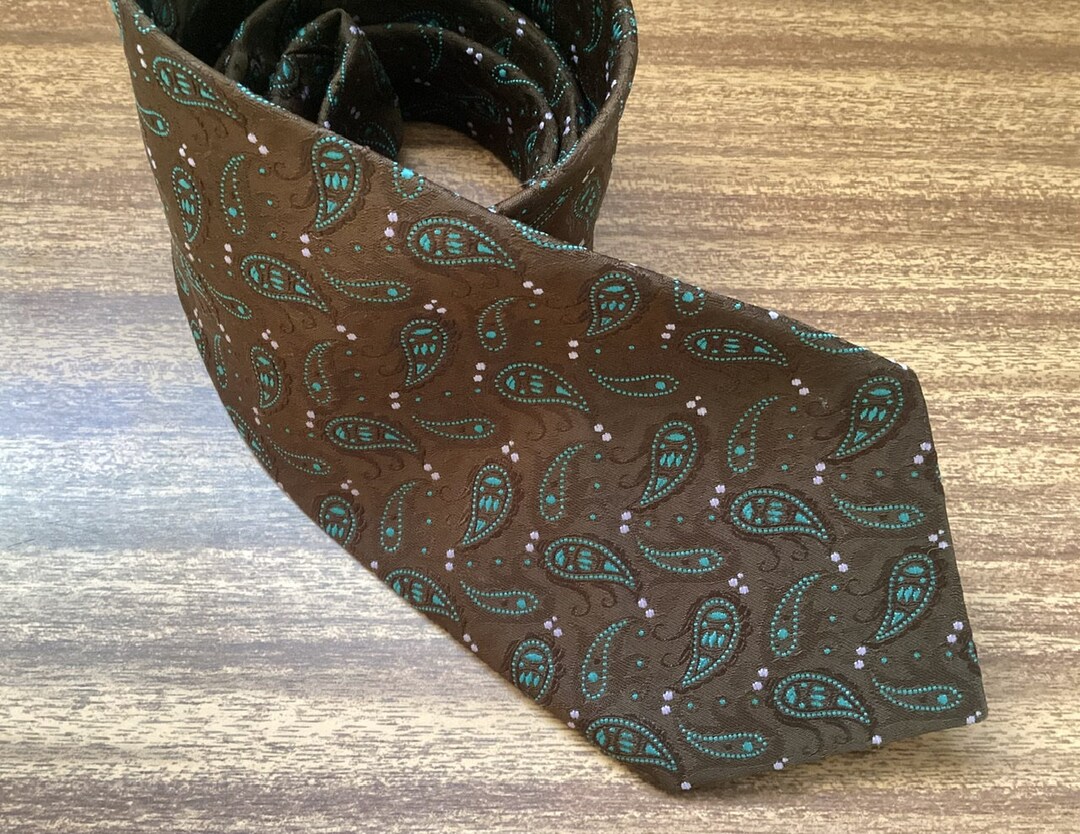 St Michaels Retro Neck Tie Textured Brown & Paisley Design, Polyester ...
