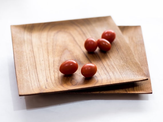 Dining & Serving Teak Wood Root 2 Square Wooden Plates Home & Living ...