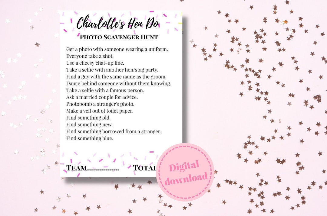 Personalised Hen Party Photo Scavenger Hunt Game, Scavenger Hunt ...