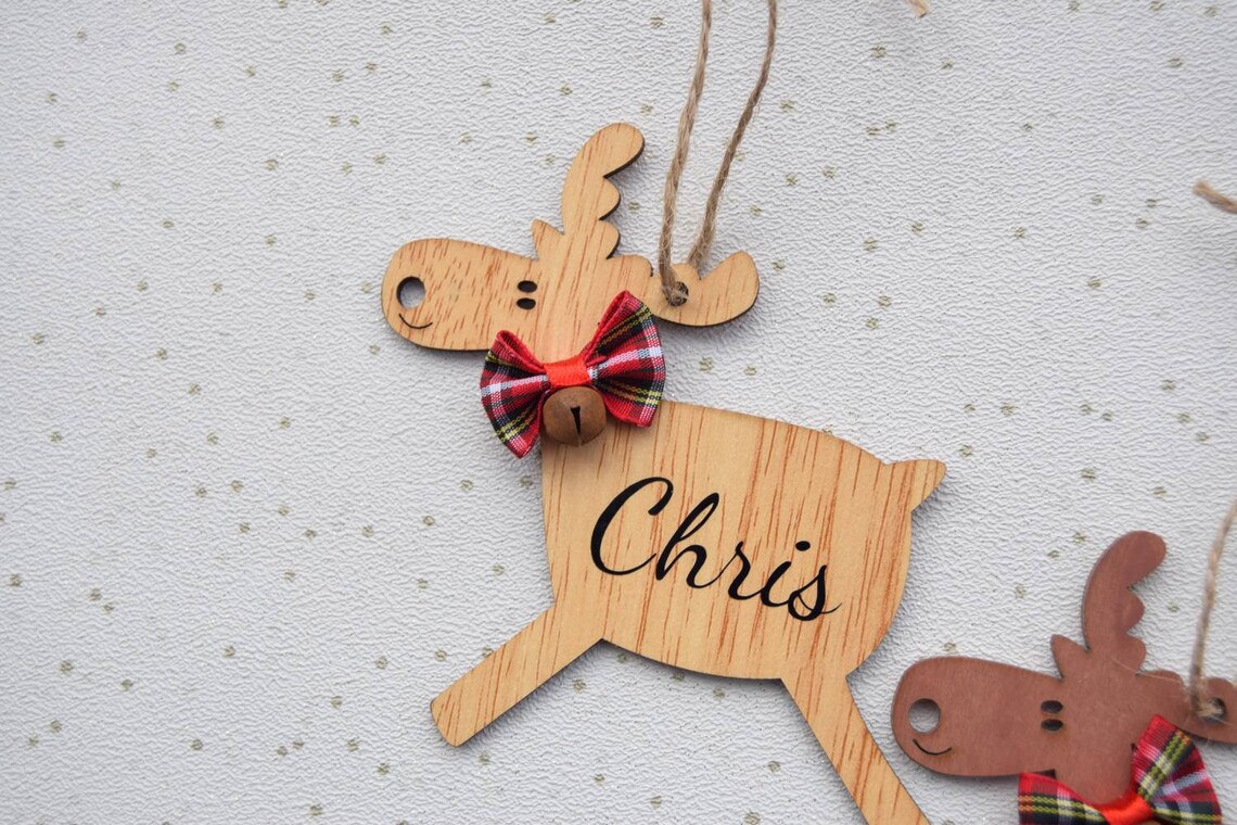 Personalised Wooden Reindeer Christmas Tree Decoration, Festive Gift ...