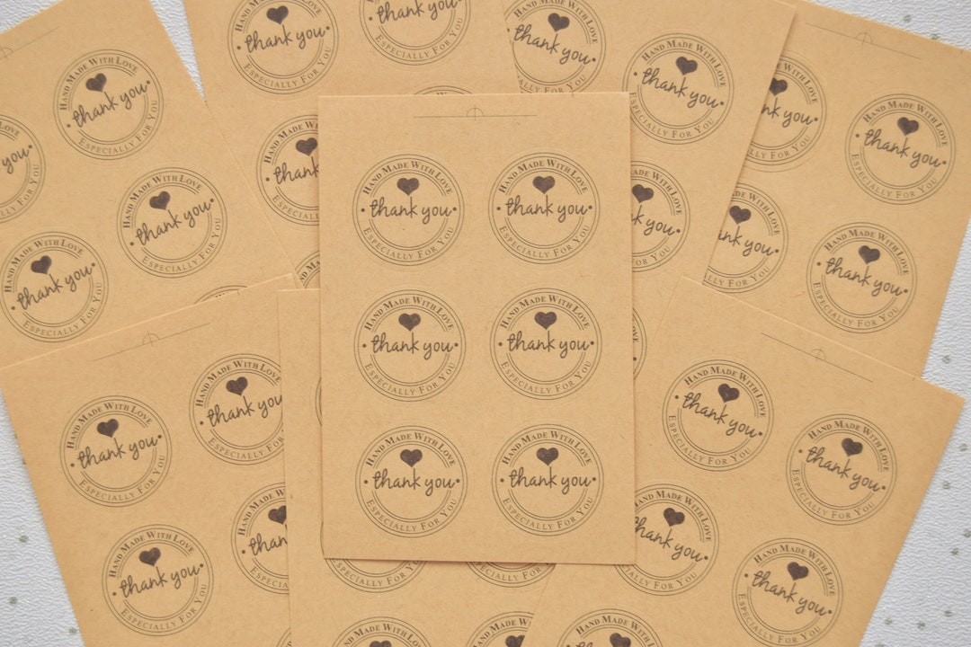 Thank You Stickers, Handmade With Love Stickers, Kraft Stickers, Party ...