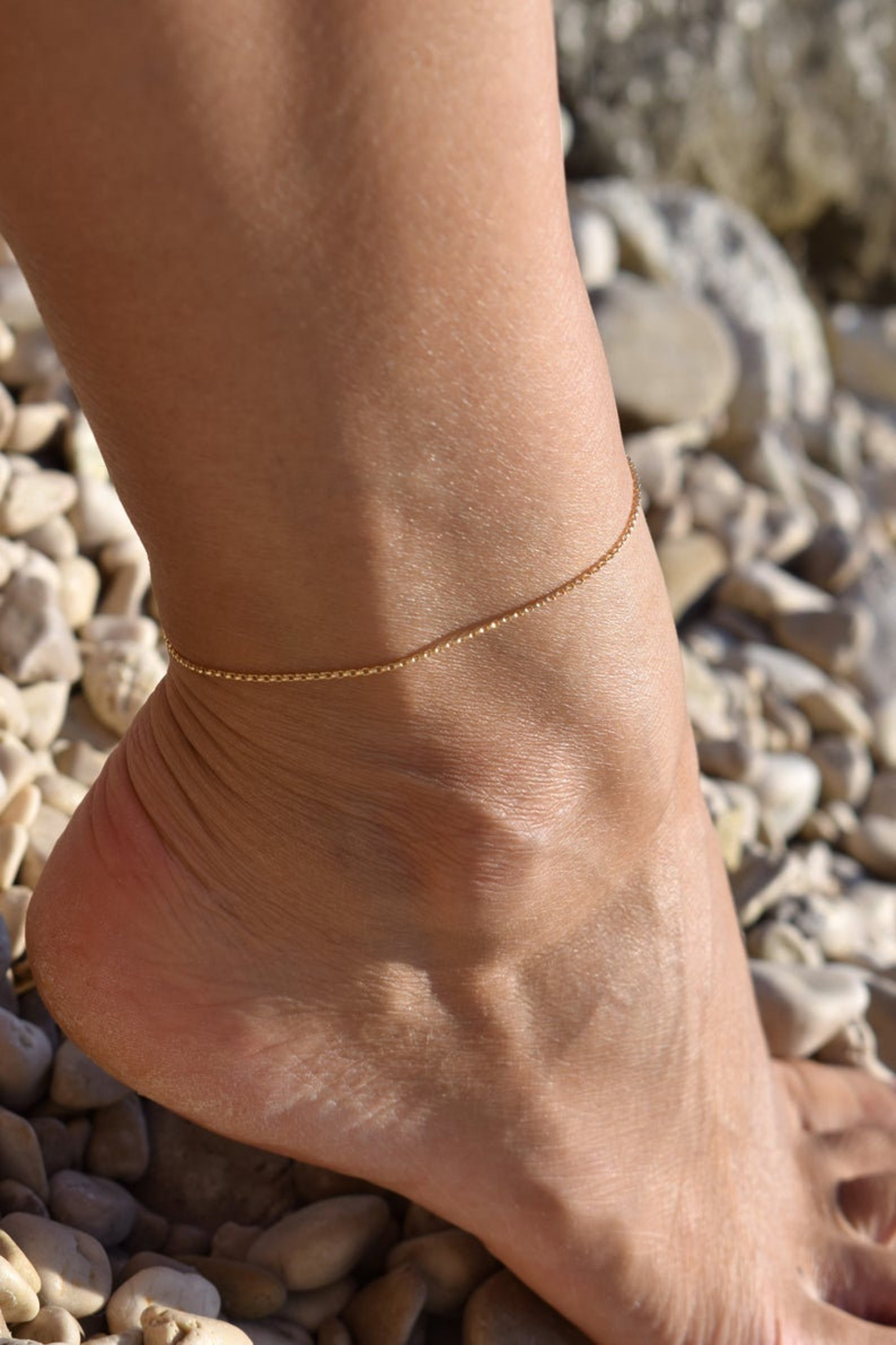 Gold Chain Anklet Skinny Chain Foot Bracelet 14k Gold - Etsy