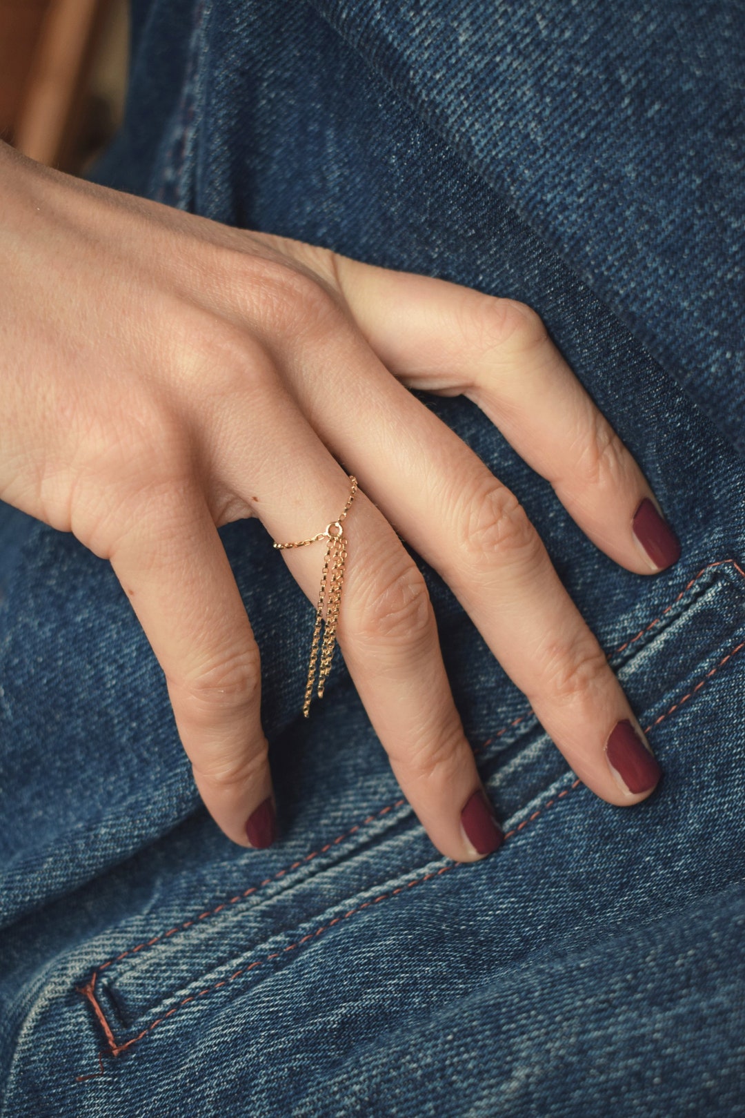 Dangle Chain Fringe Ring for Women, Dainty Dangling Tassel | 14k Gold ...