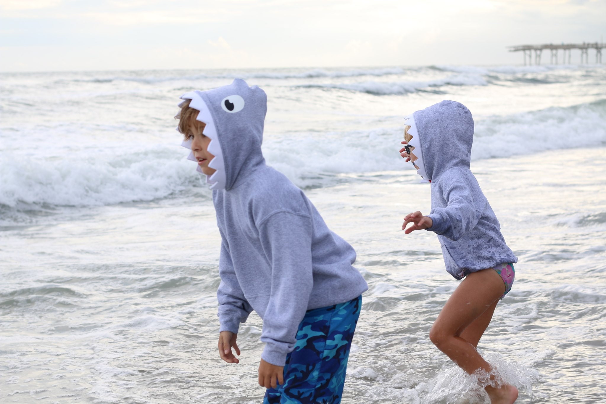 Child Shark Hooded Grey Sweatshirt - Etsy