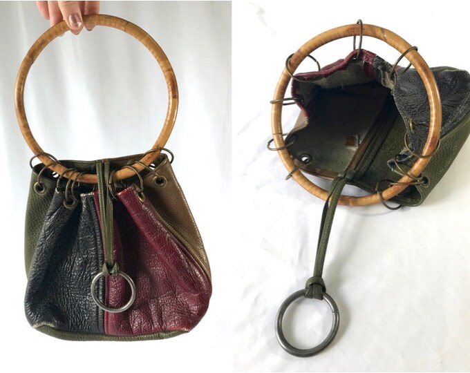 1960s Roger Van S Leather Handbag With Bamboo Handle | 1960s Vintage ...