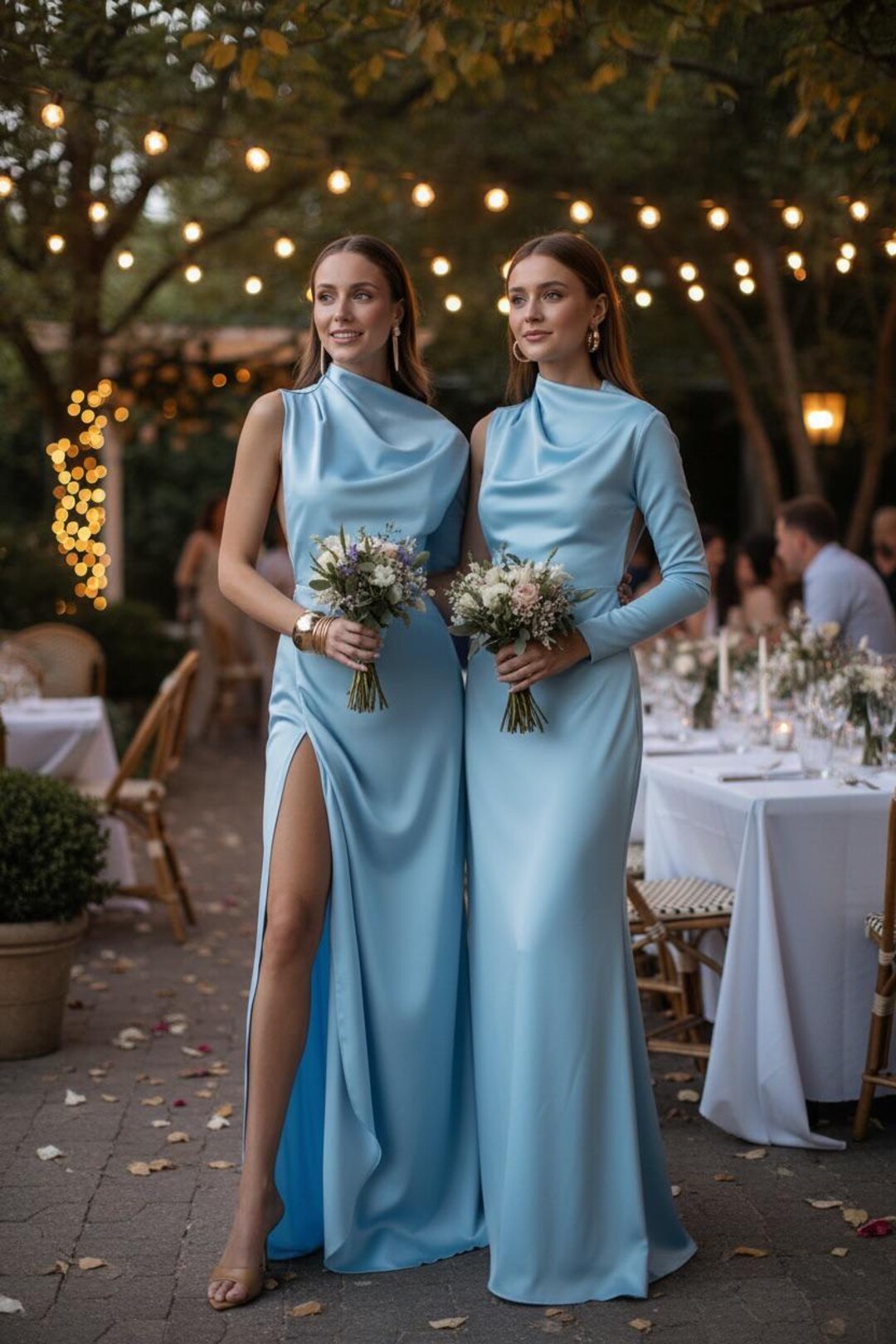 Sky Blue Satin Gown,blue Bridesmaid Dress, Open Back Blue Dress, One ...