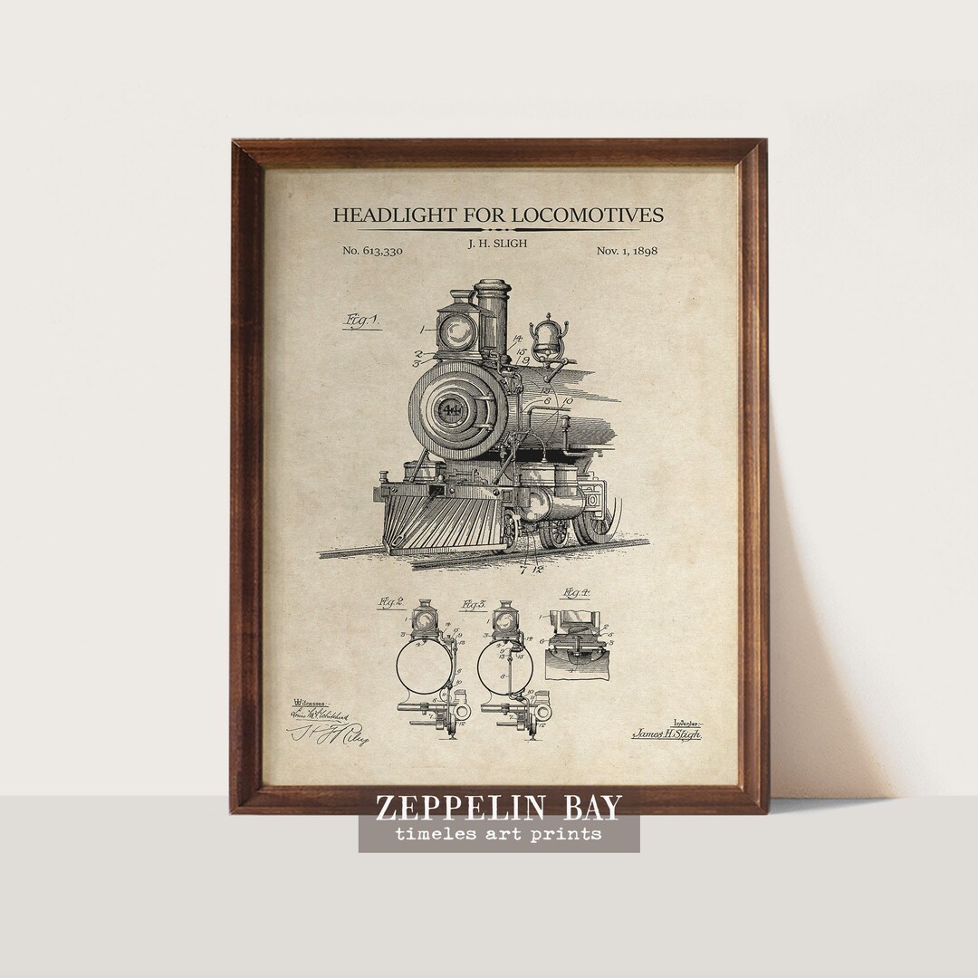 Vintage Train Print Locomotive Patent Art Antique Invention - Etsy