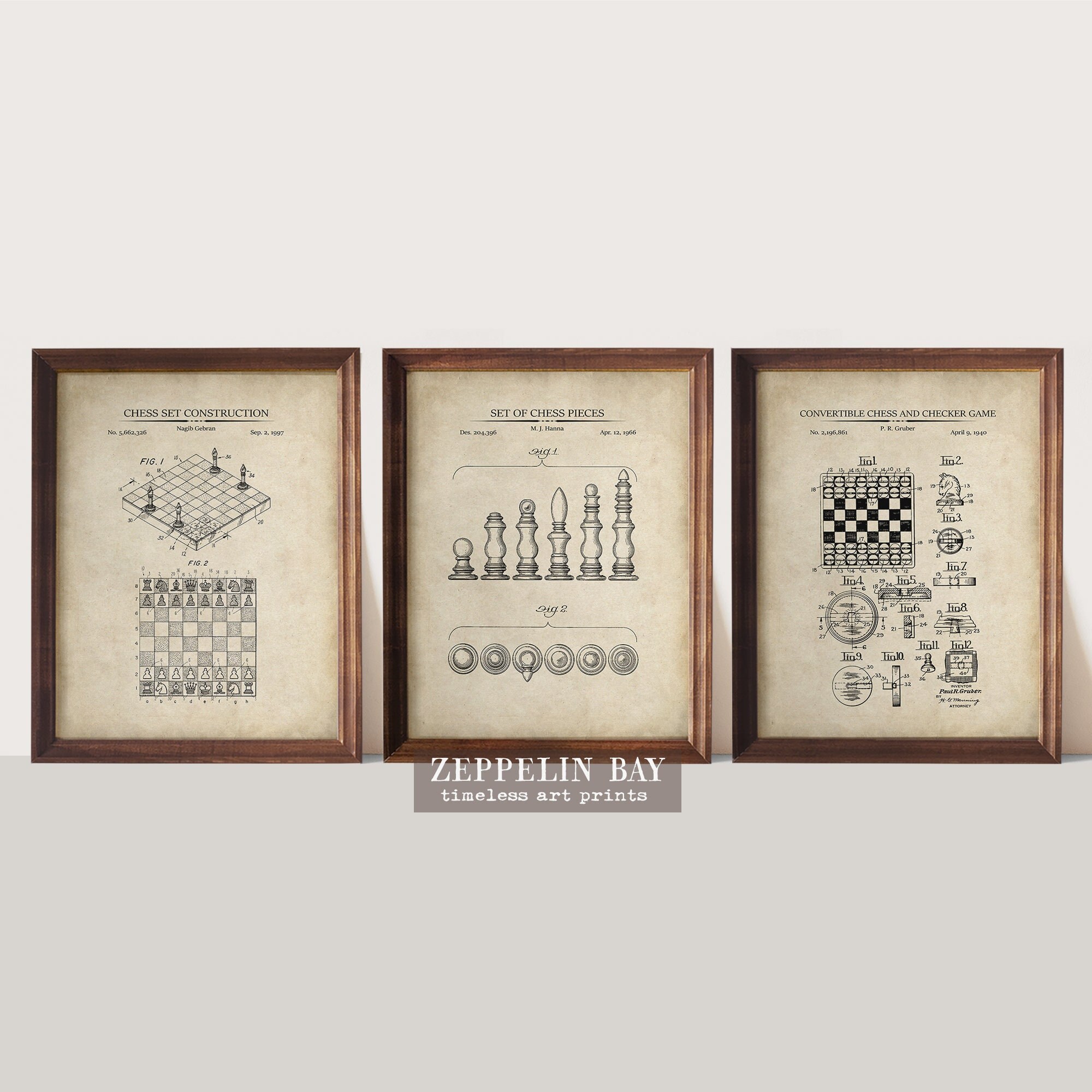 Chess Gift Chess Print Set of 3 Vintage Chess Patent Art - Etsy