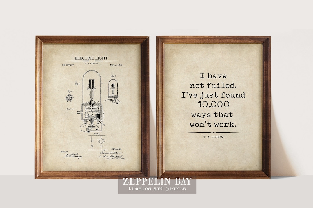 Thomas Edison Print Set of 2, Edison Bulb Patent Art & Quote Print ...