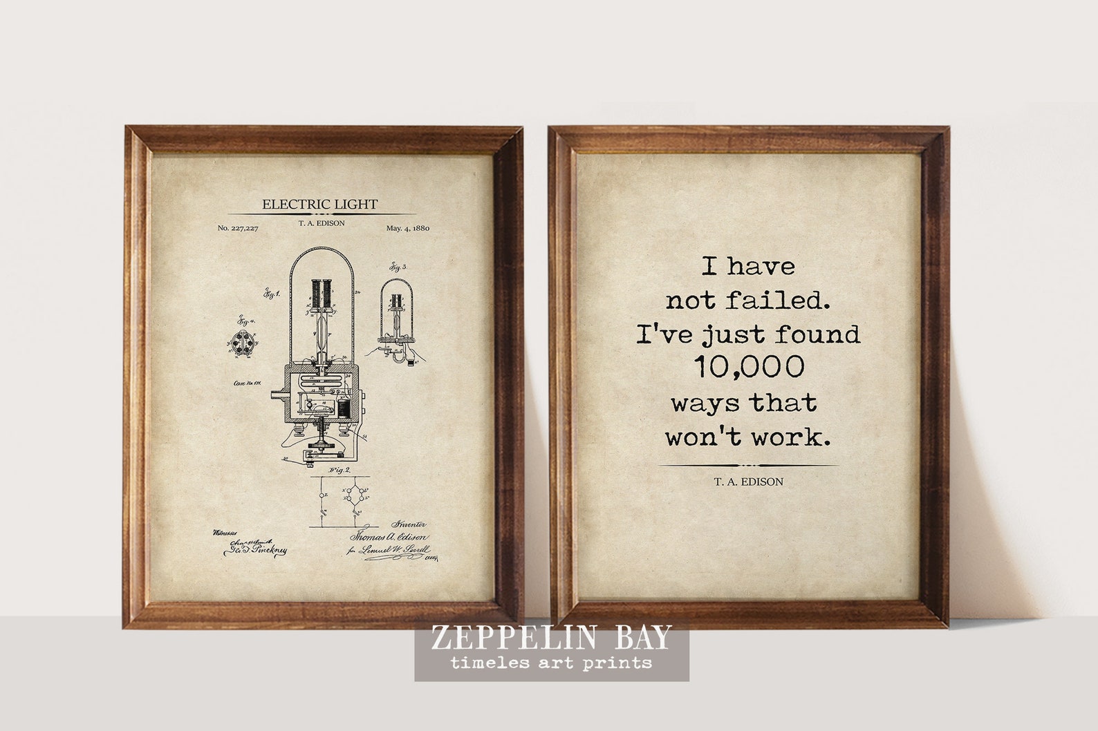 Thomas Edison Print Set of 2 Edison Bulb Patent Art & Quote | Etsy