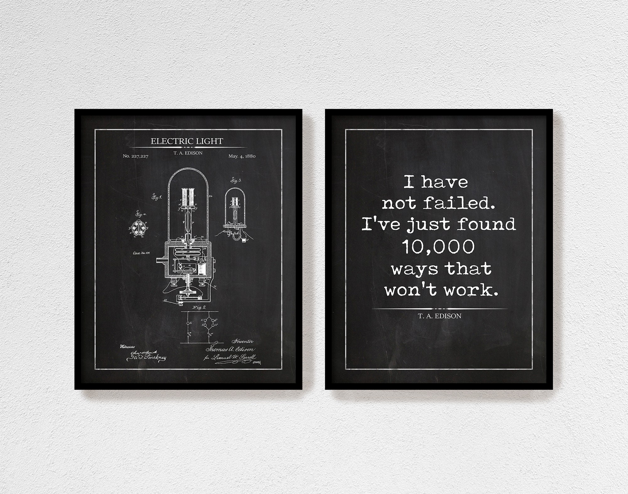 Thomas Edison Print Set of 2 Edison Bulb Patent Art & Quote - Etsy