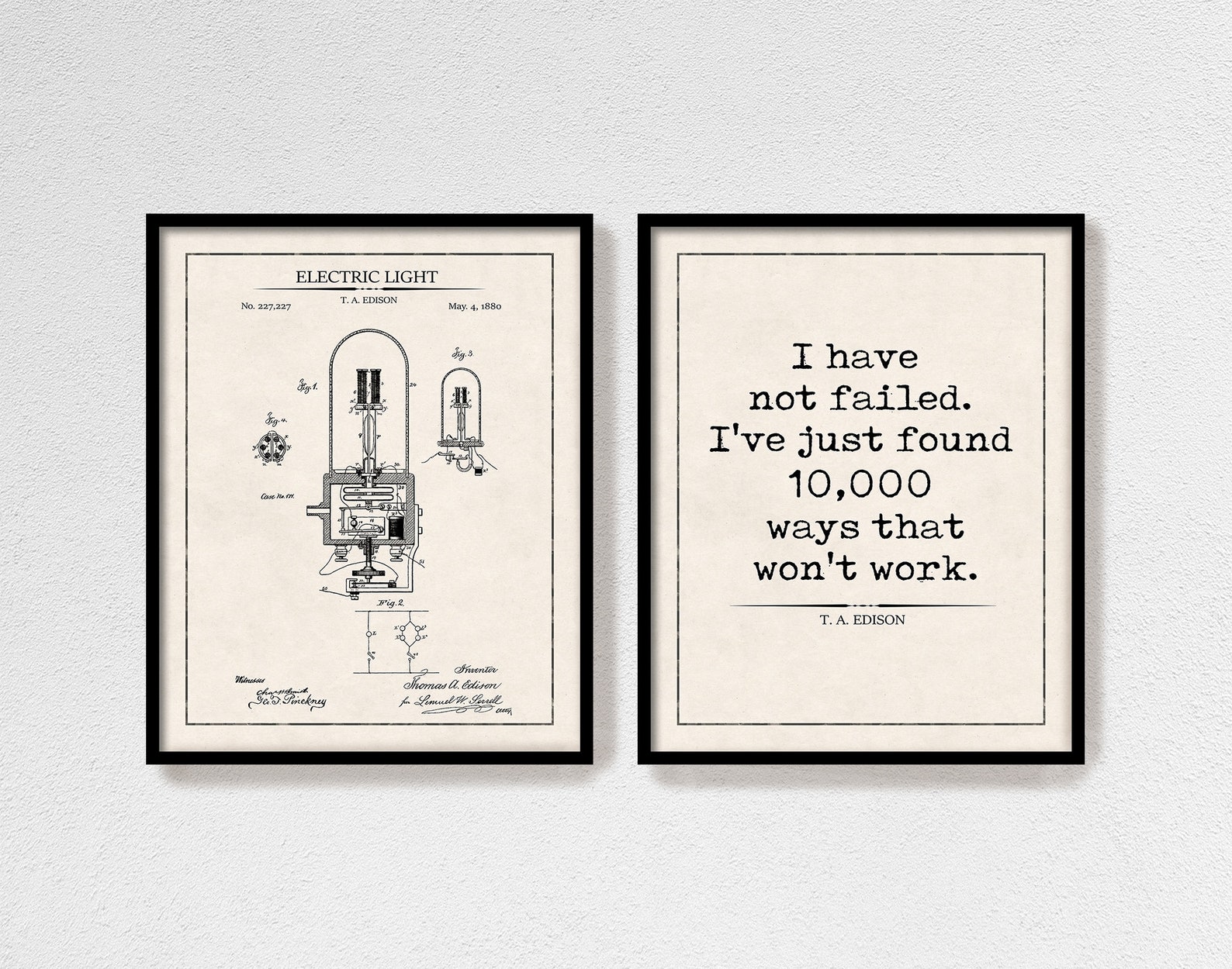 Thomas Edison Print Set of 2 Edison Bulb Patent Art & Quote - Etsy