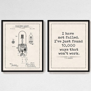 Thomas Edison Print Set of 2, Edison Bulb Patent Art & Quote Print ...