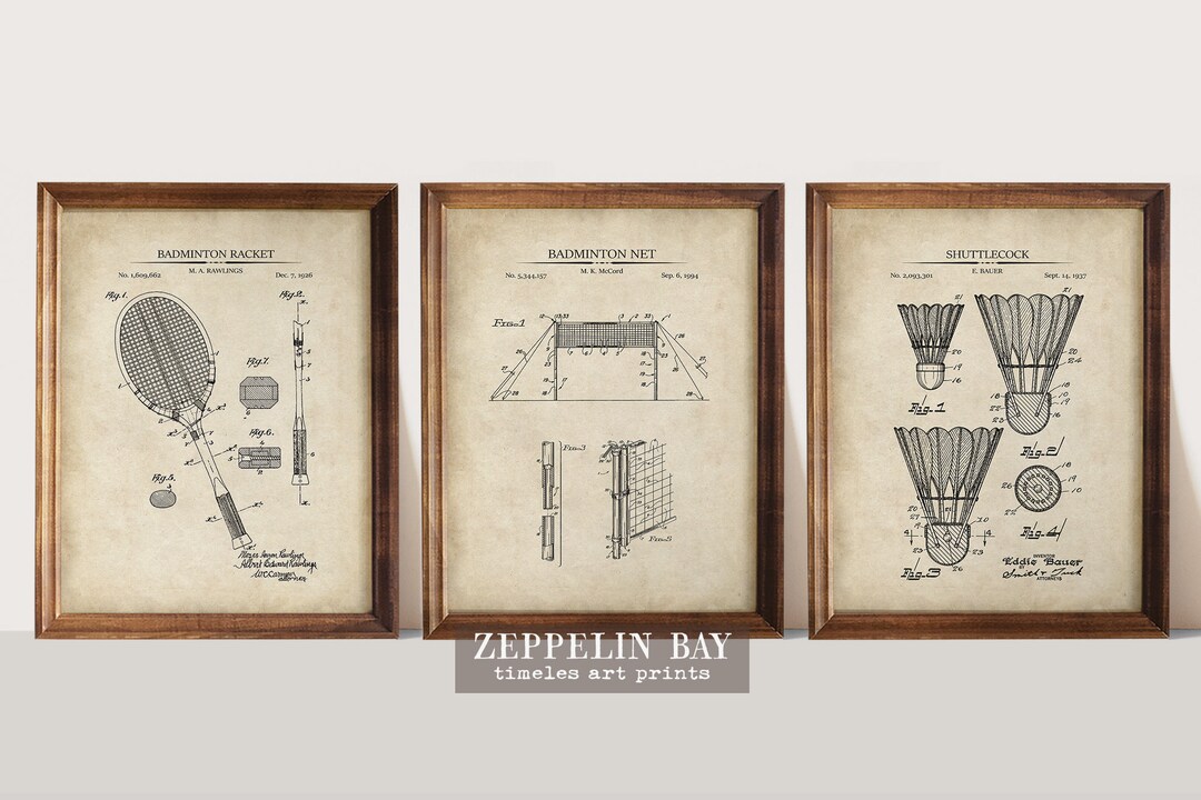 Badminton Gift | Badminton Print Set of 3 | Vintage Badminton Patent ...