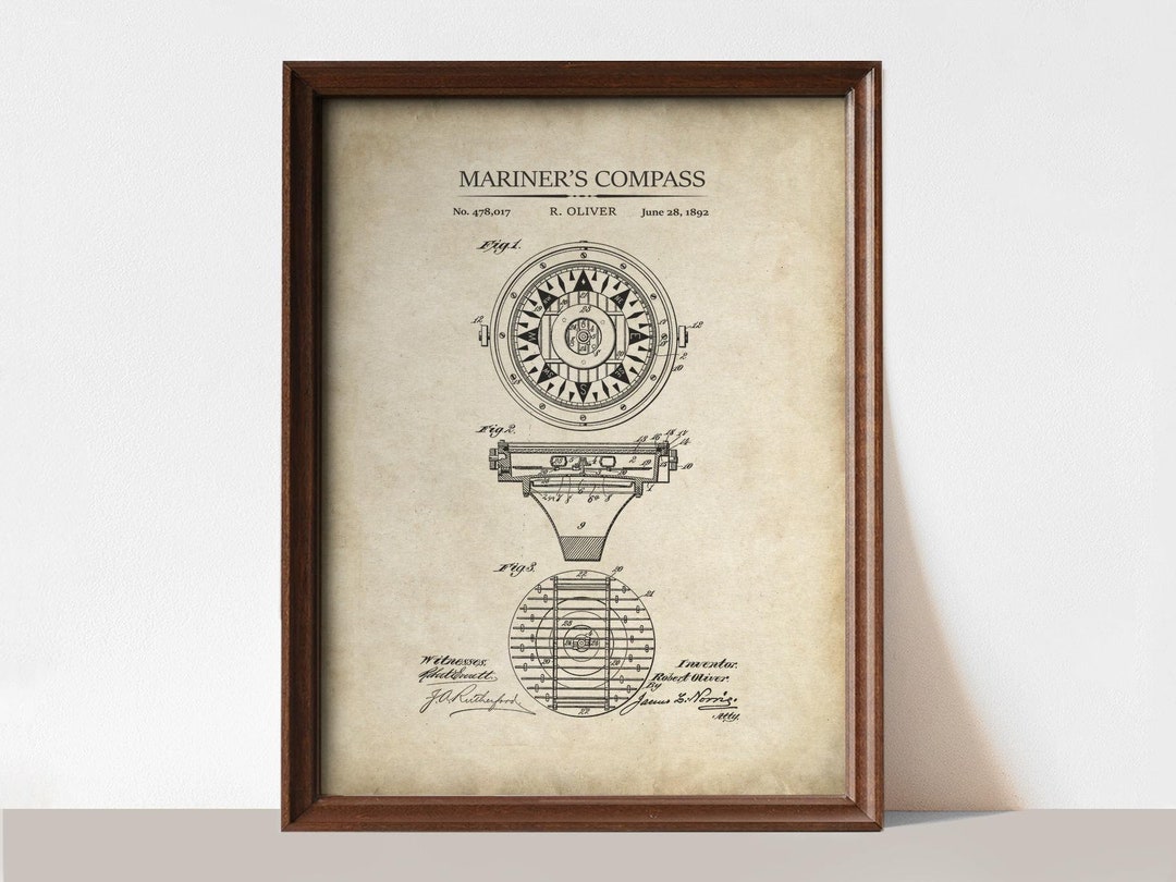 Vintage Nautical Wall Decor | Mariner's Compass Patent Print | Sailer ...