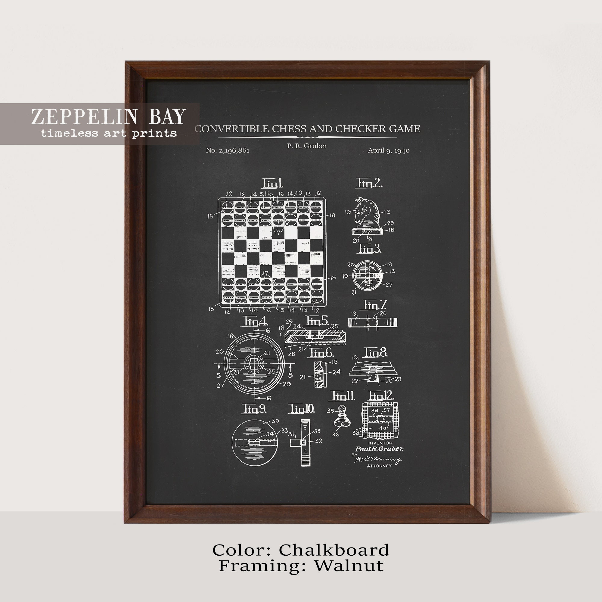 Chess Gift Chess Print Set of 3 Vintage Chess Patent Art - Etsy