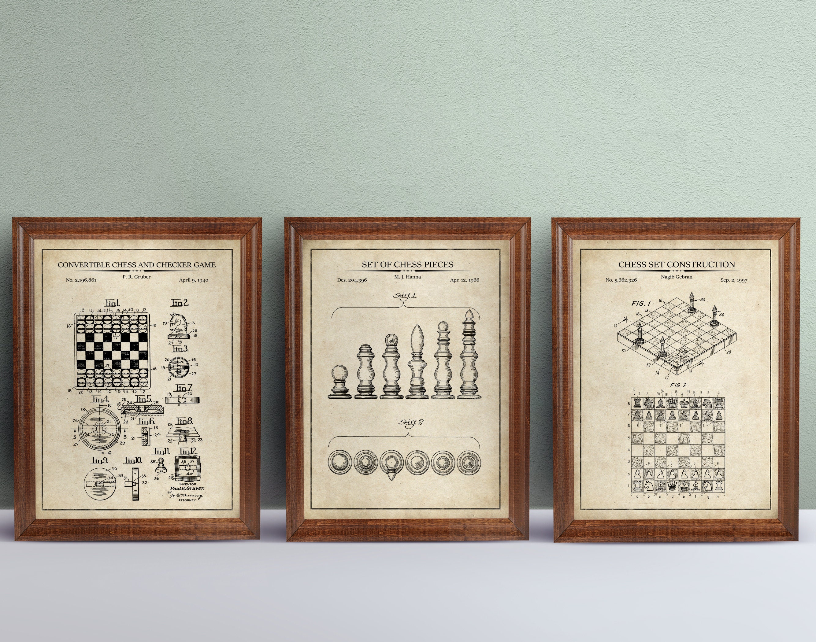 Chess Gift Chess Print Set of 3 Vintage Chess Patent Art | Etsy