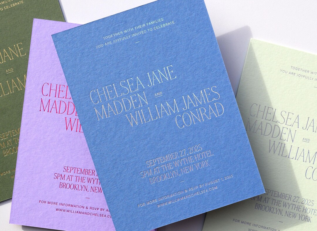 Colorful Wedding Invitation Letterpress Gold Foil Personalized Modern ...