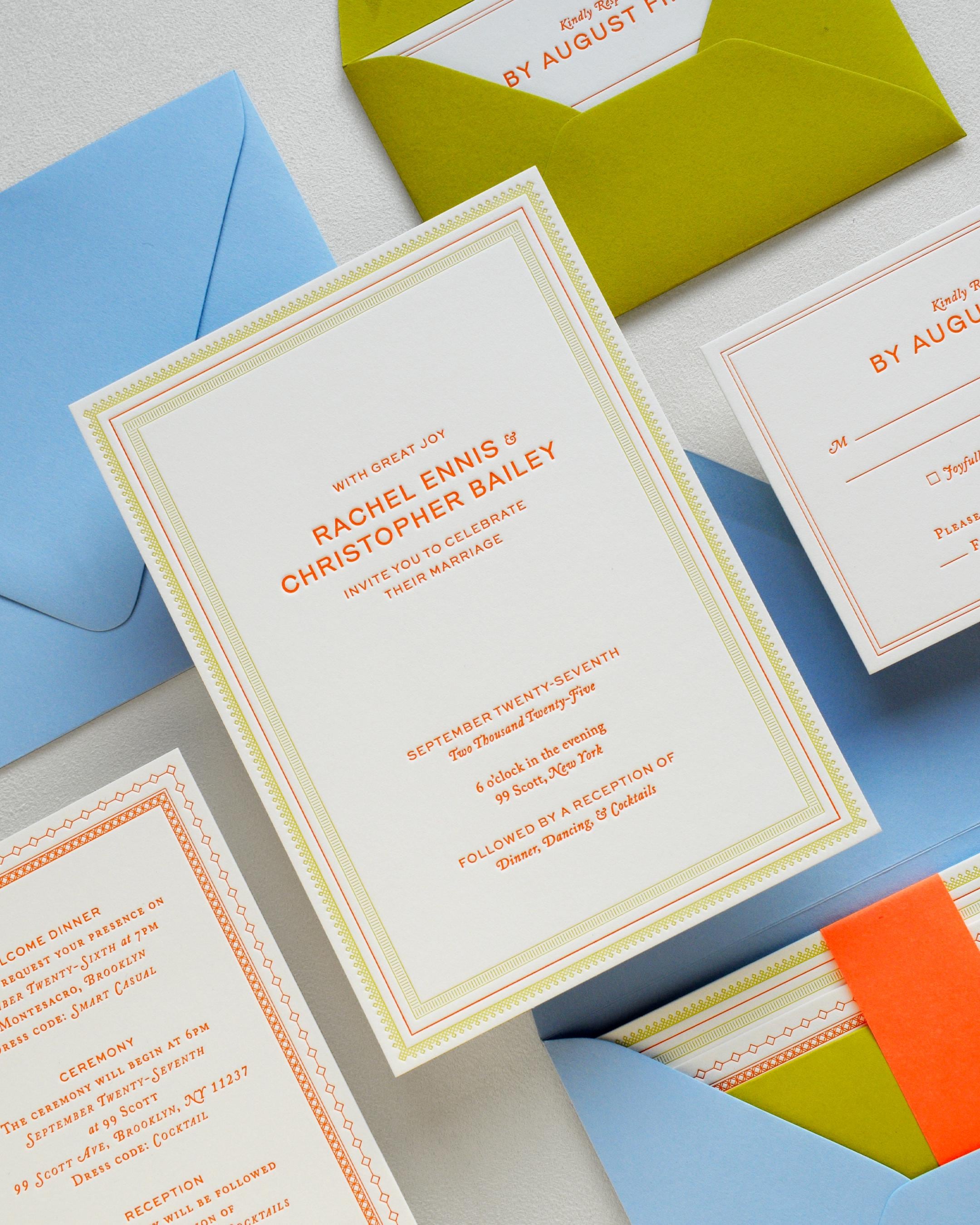 Traditional Letterpress Wedding Invitations | Colorful Wedding ...