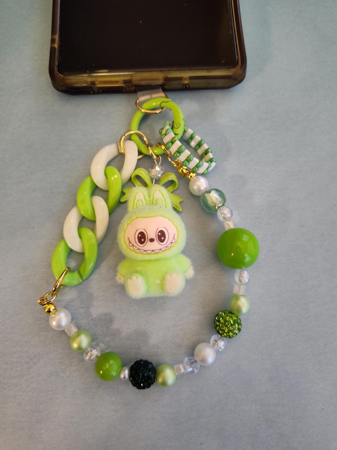 Mini Labubu Keychain, Green Mini Labubu Charm, Keychain, Mini Labubu ...
