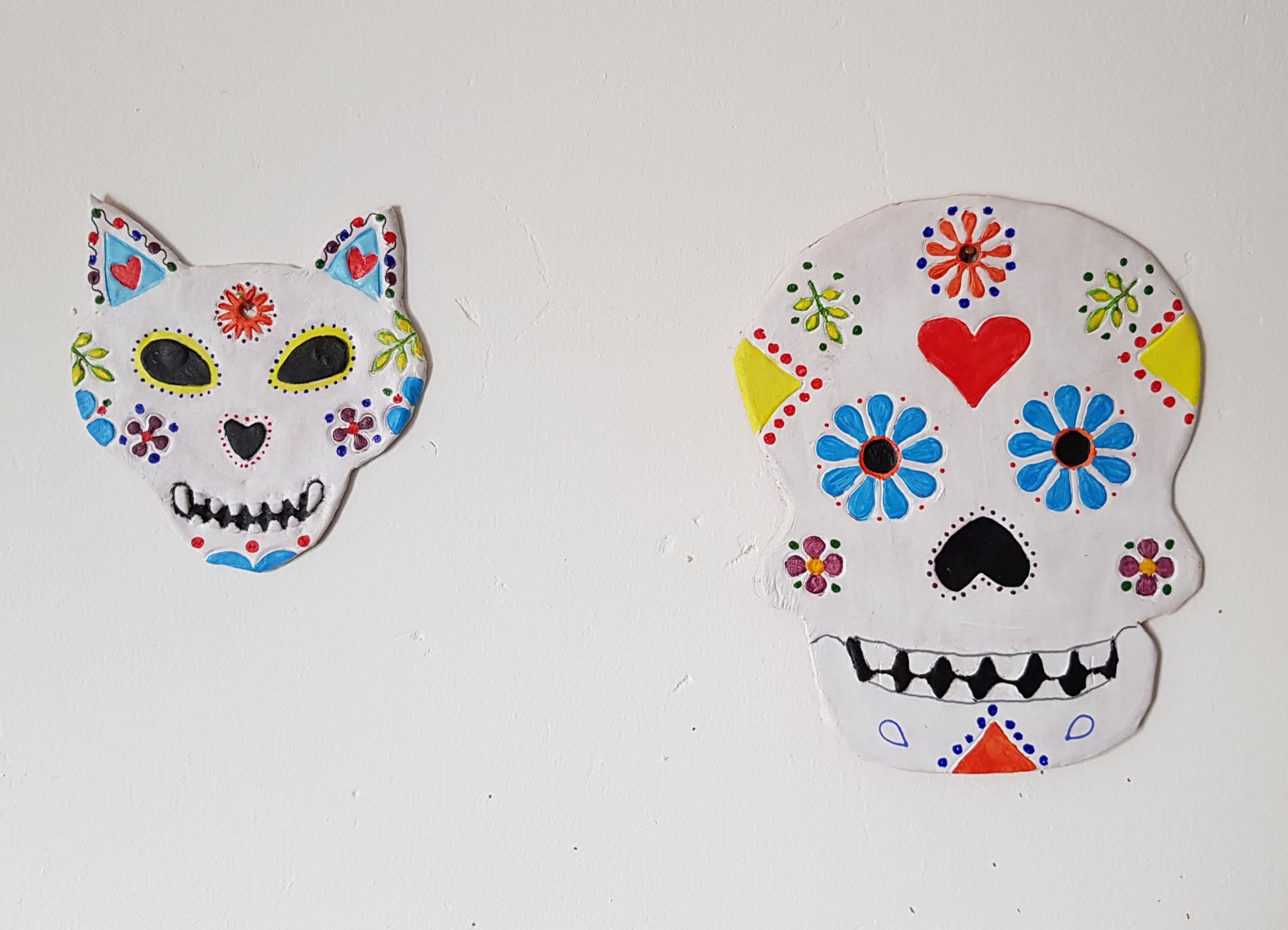 Día del gato muerto cráneo Clay Calavera pared colgante placa | Etsy