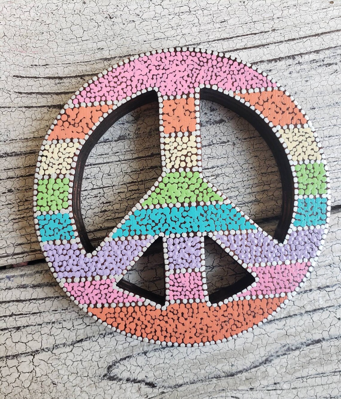 Wooden Peace Sign // Wall Hanging // Pastel Rainbow // Dot Art // 5.5 ...