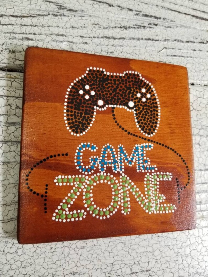 Game Zone Dot Art Sign // Wood Dot Painting // Wall Art // - Etsy