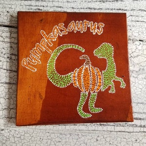 Pumpkasaurus pumpkin dinosaur dot art sign // wood dot | Etsy