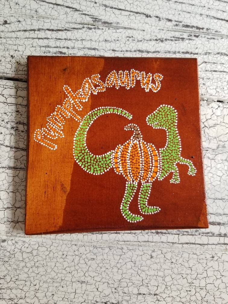Pumpkasaurus Pumpkin Dinosaur Dot Art Sign // Wood Dot - Etsy