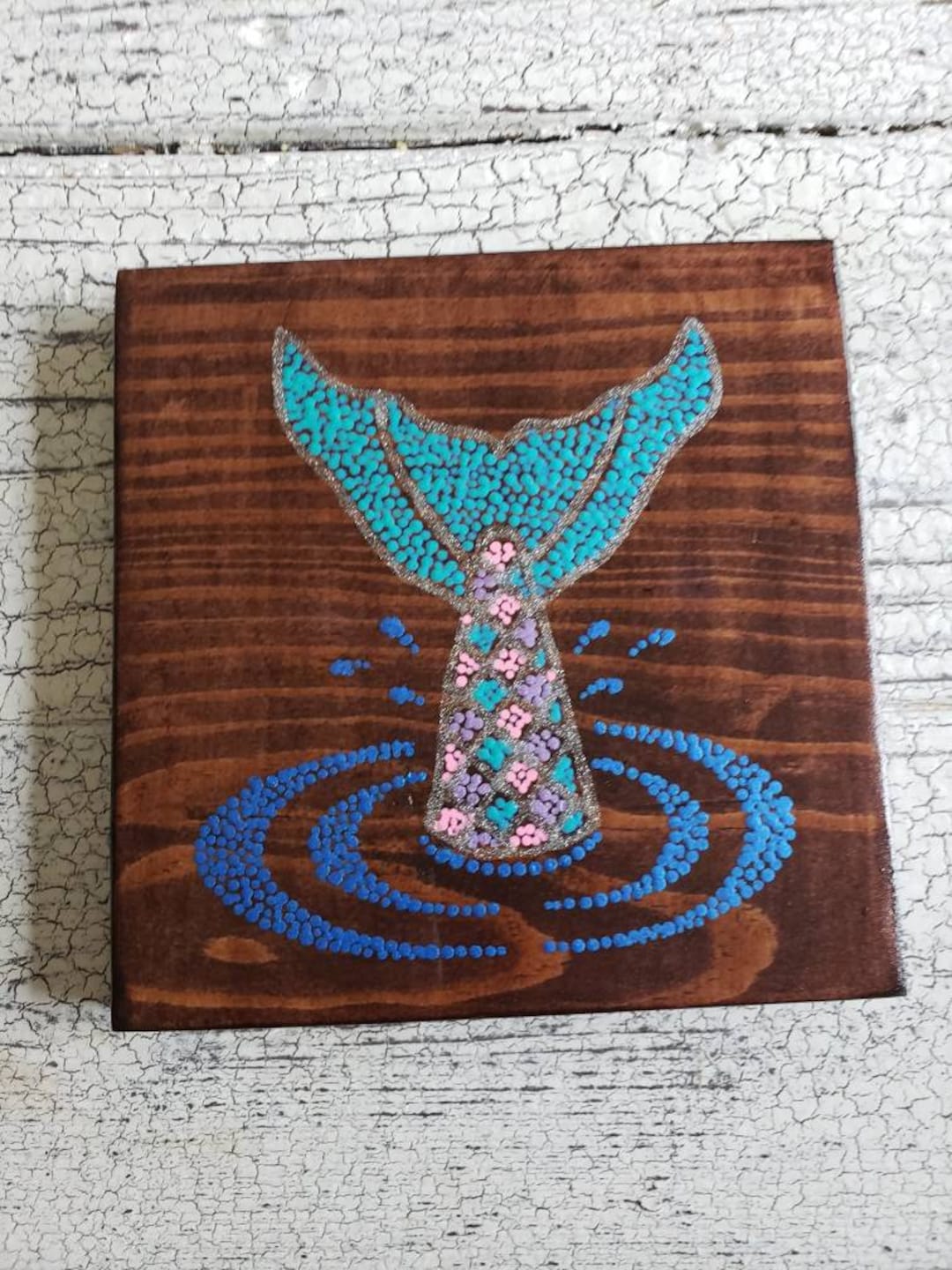 Mermaid Tail Dot Art Sign // Splashing Tail Painting // Wooden Mermaid ...