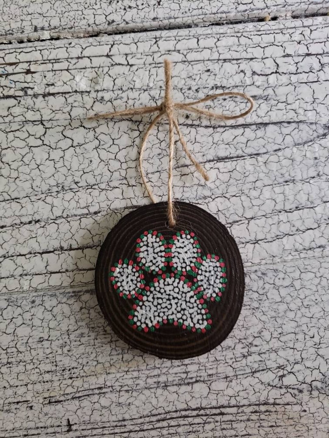 White Paw Print Wood Slice Tree Ornament // Dot Art // Ornaments ...