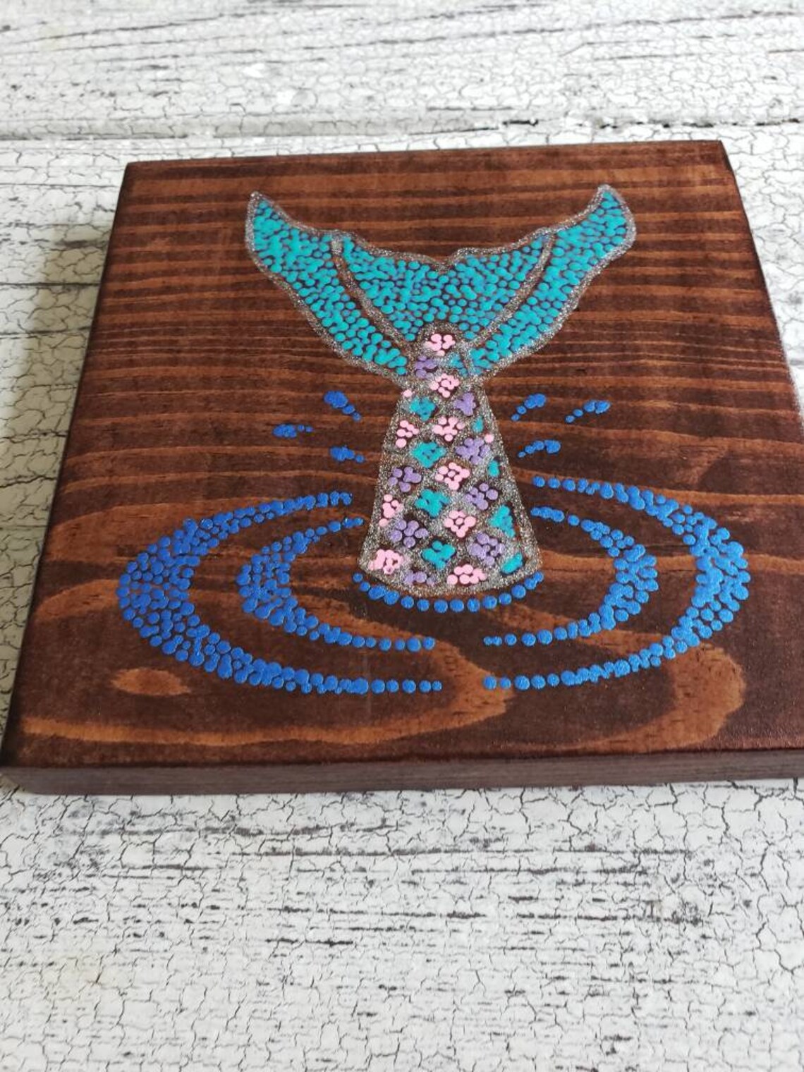 Mermaid Tail Dot Art Sign // Splashing Tail Painting // Wooden | Etsy