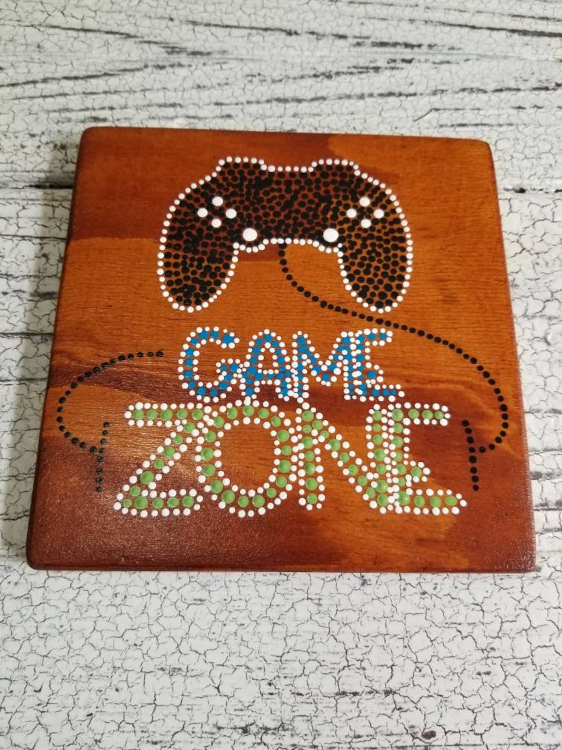 Game Zone Dot Art Sign // Wood Dot Painting // Wall Art // - Etsy