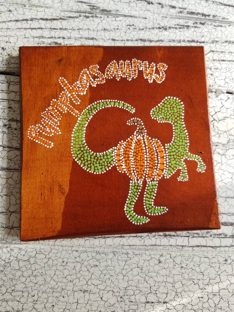 Pumpkasaurus Pumpkin Dinosaur Dot Art Sign // Wood Dot - Etsy