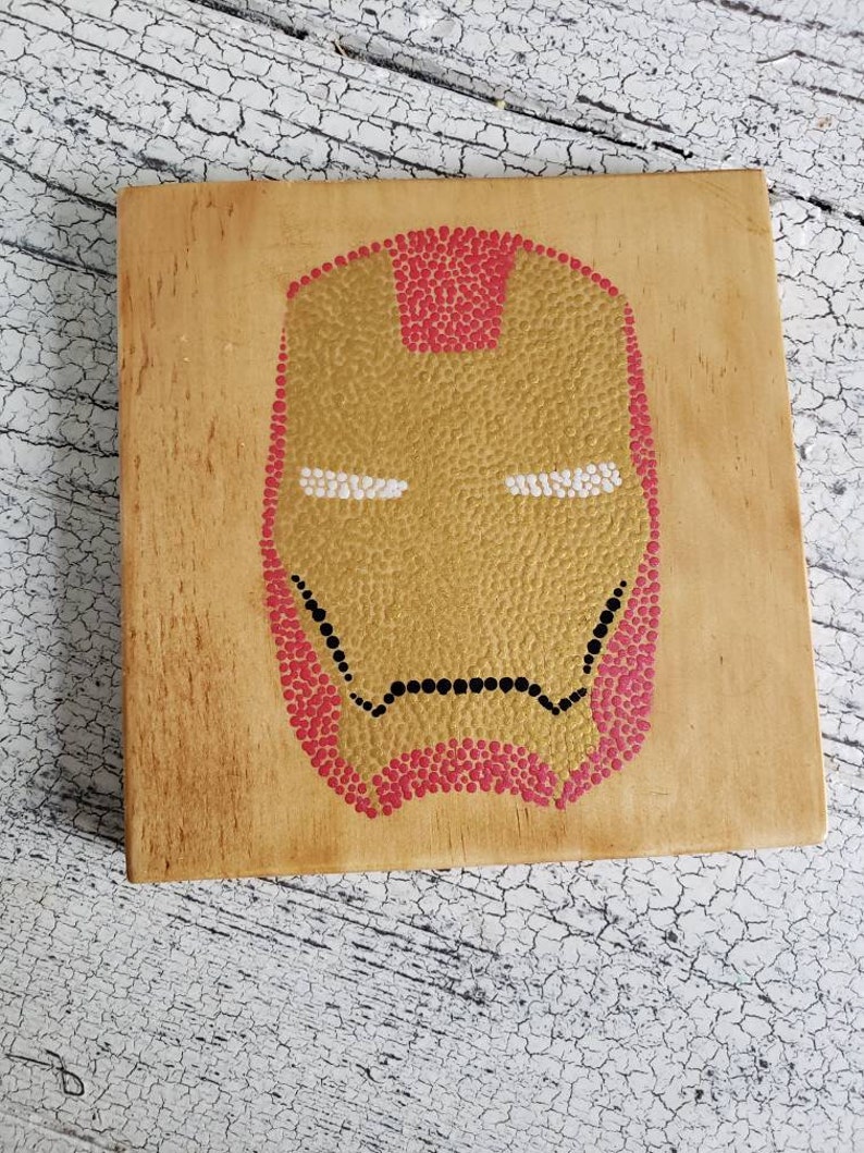 Iron Man Dot Art Painting // Wooden Sign // Kids Room Decor // Avengers ...