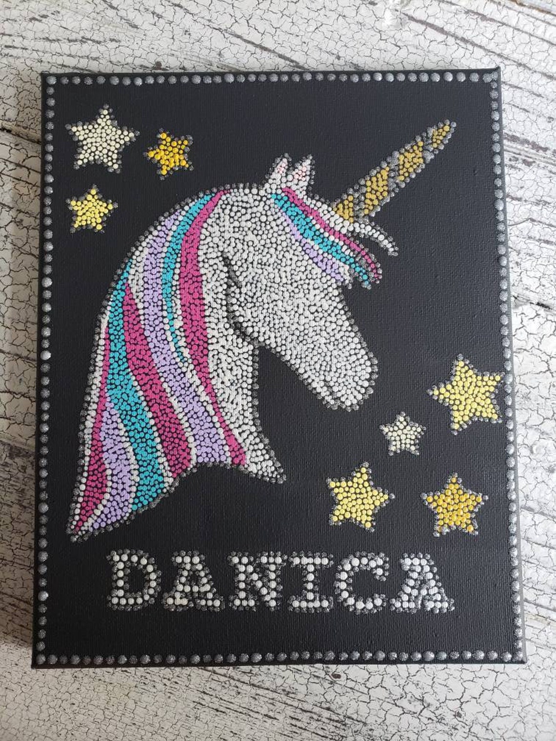 Personalized Unicorn Dot Art Painting // 8x10 Inch Canvas // Home Decor ...