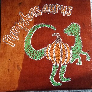 Pumpkasaurus pumpkin dinosaur dot art sign // wood dot | Etsy