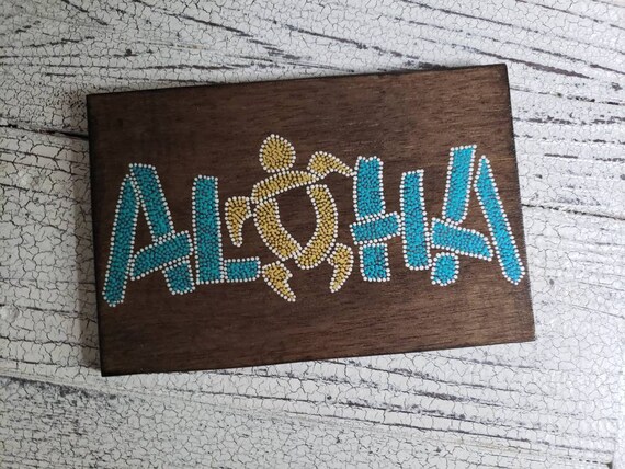 Aloha Turtle Wood Sign // Dot Art Painting // 9x6 Inch Hanging | Etsy