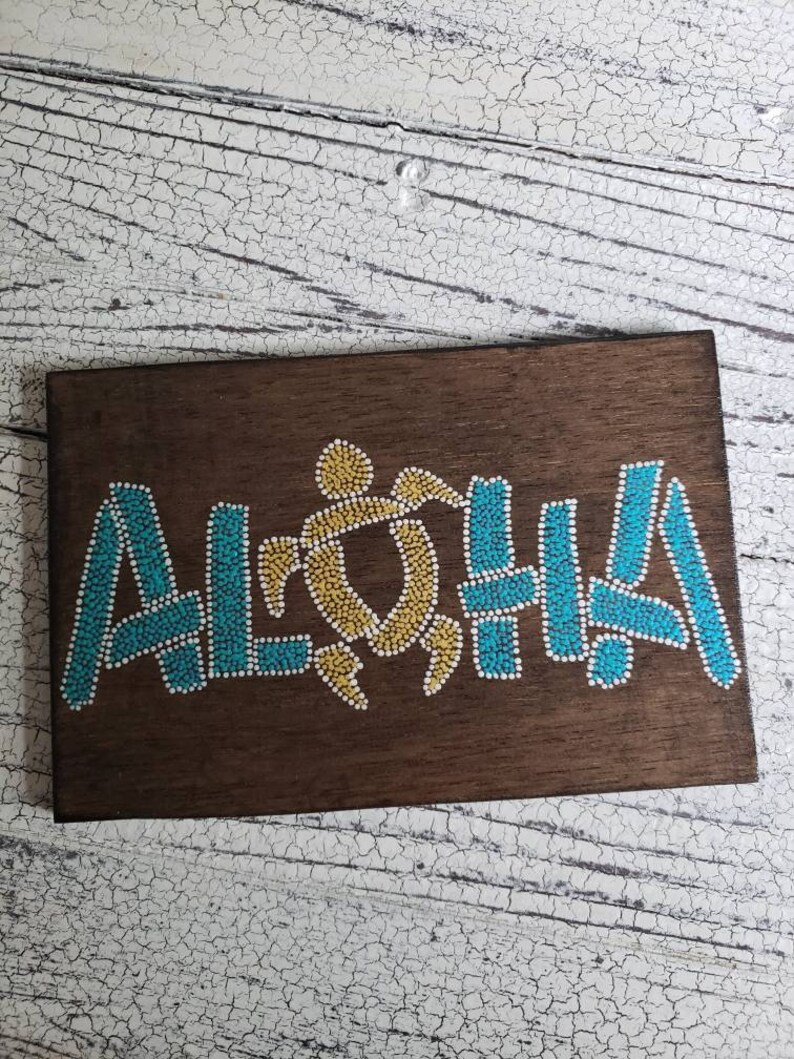 Aloha Turtle Wood Sign // Dot Art Painting // 9x6 Inch Hanging | Etsy