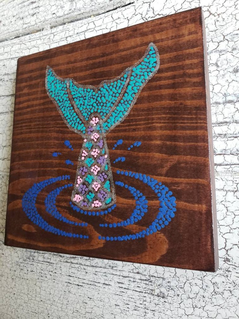 Mermaid Tail Dot Art Sign // Splashing Tail Painting // Wooden - Etsy