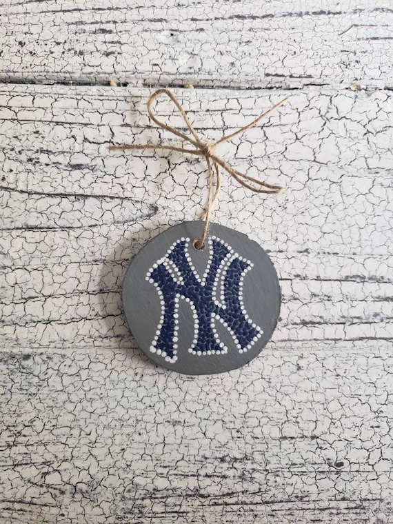 NY Yankees Wood Slice Tree Ornament // Dot Art // Football | Etsy