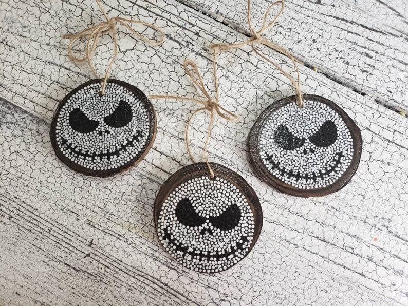 Jack Skellington wood slice tree ornament // dot art // | Etsy