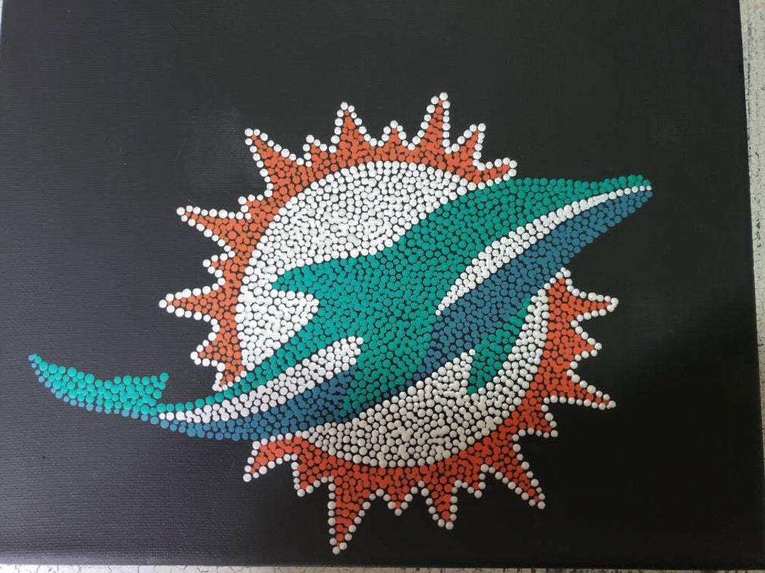 Miami Dolphins Logo Dot Art // Miami Dolphins 8x10 Inch Acrylic Canvas ...