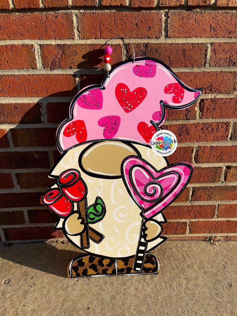 Handpainted Valentine's Day Gnome Door Hanger: Roses & Hearts - Etsy