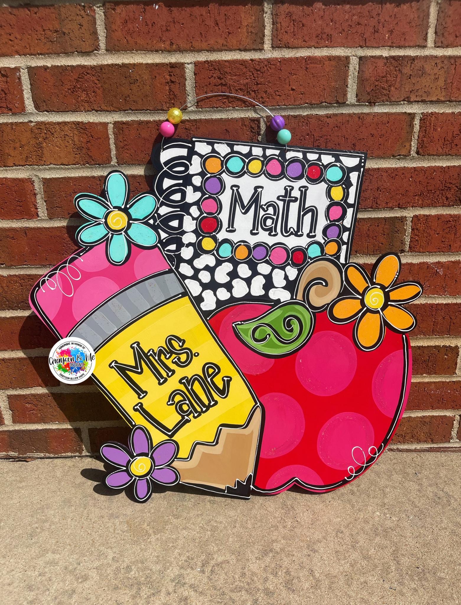 Personalized Teacher Door Hanger: Handpainted Composition Book, Apple ...