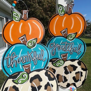 Handpainted Pumpkin Stack Door Hanger: Teal Cheetah Print Fall Decor - Etsy