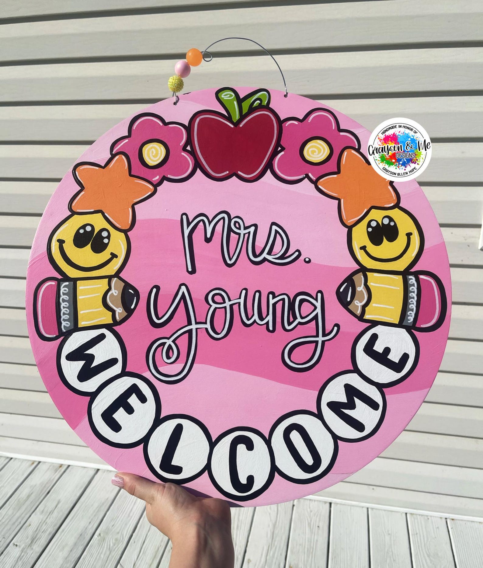 Personalized Teacher Door Hanger: Handpainted Smiley Face Star Decor - Etsy