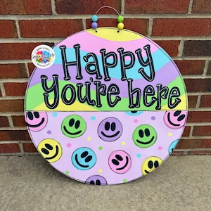 Handpainted Pastel Smiley Face Teacher Door Hanger - Retro School Decor ...